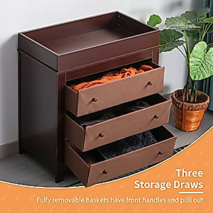 MOOITZ Changing Table with 3 Drawers, Changing Table Dresser for Nursery, Infant Baby Changing Station for Bedroom Livingroom Small Space, Baby Dresser with Changing Table Top