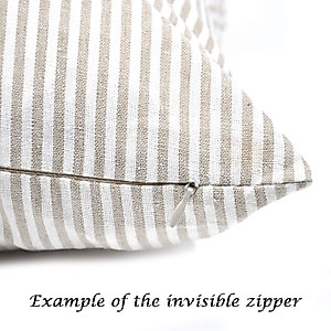 JES&MEDIS Pack of 2 Pillowcase Cotton Striped Home Decor Square Throw Pillow Covers Set for Office Bed Car Club 18 x 18 Inches 45 x 45 cm Beige and White