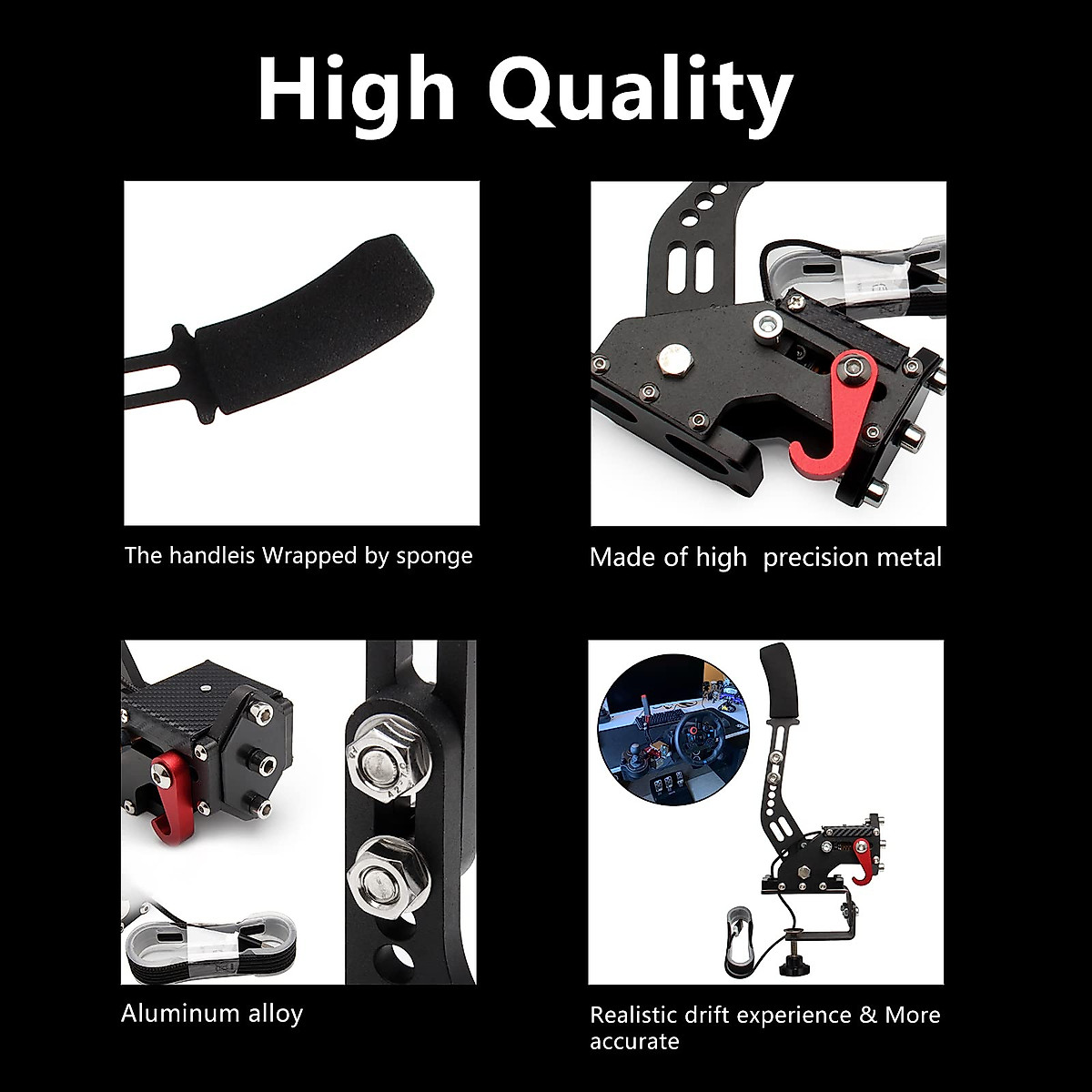 POSENG 64 Bit USB Handbrake with Clamp PC Handbrake Hall Sensor for G25/27/29 T500 T300 G920, Professional Gaming Peripherals for Racing Games, with Non-Contact Plus Hall Sensor (Black without Clamp)