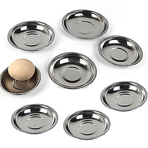 JZSMY 8 Pcs Stainless Steel Sauce Dishes, 3.15inch Round Seasoning Dishes Sushi Dipping Bowl Saucers Bowl Mini Appetizer Plates, Small Snack Cups Dipping Soy Sauce Dish/Bowls (8cm)