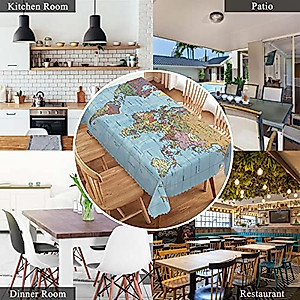 Swono World Map Rectangle Tablecloth Vintage Global Political Map Durable Table Cloth Dining Table Cover for Home Kitchen Restaurant Party Buffet Picnic, 50x72 Inch, Blue