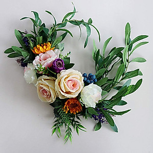 NMFIN Artificial Flower Swag, Handmade Floral Simulation Rose Peony Swag Arch Wreath Centerpiece for Wedding Home Front Door Garden Lintel Decoration