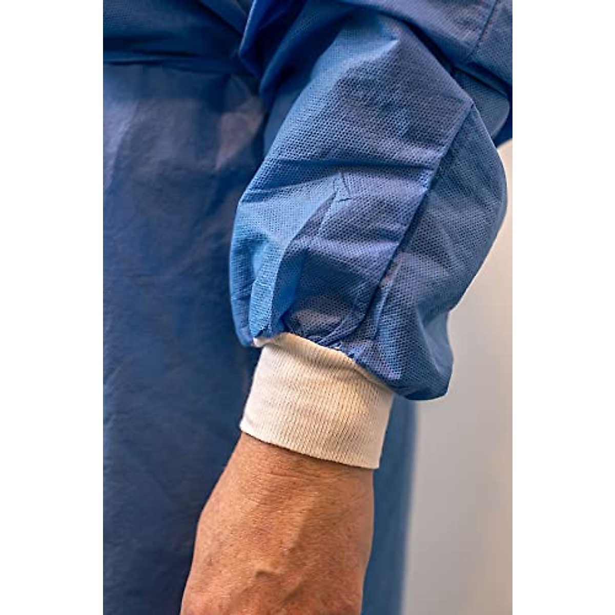 200-Pack Level 2 Disposable Isolation Gown Baluster Fully Closed Double Tie Neck and Waist, SMS 35g, Knitted Cuffs, Fluid Resistant, Blue, Unisex