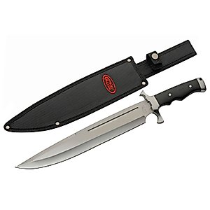 SZCO Supplies 17" Silver Wood Handled Bowie Blade Toothpick Outdoor Hunting Knife With Sheath, Black/Silver (211554)