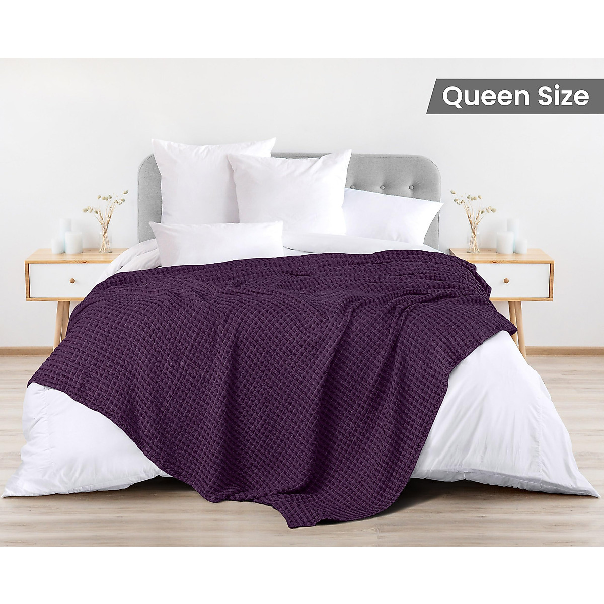 Utopia Bedding Plum 100% Cotton Waffle Blanket 300 GSM [Queen - 90x90 Inch] Soft Lightweight Breathable Bed Blanket for All Season