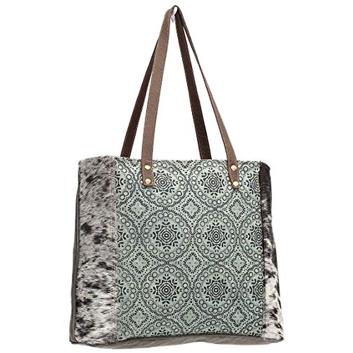Myra Bags Floral Chic Canvas Tote Teal Cow