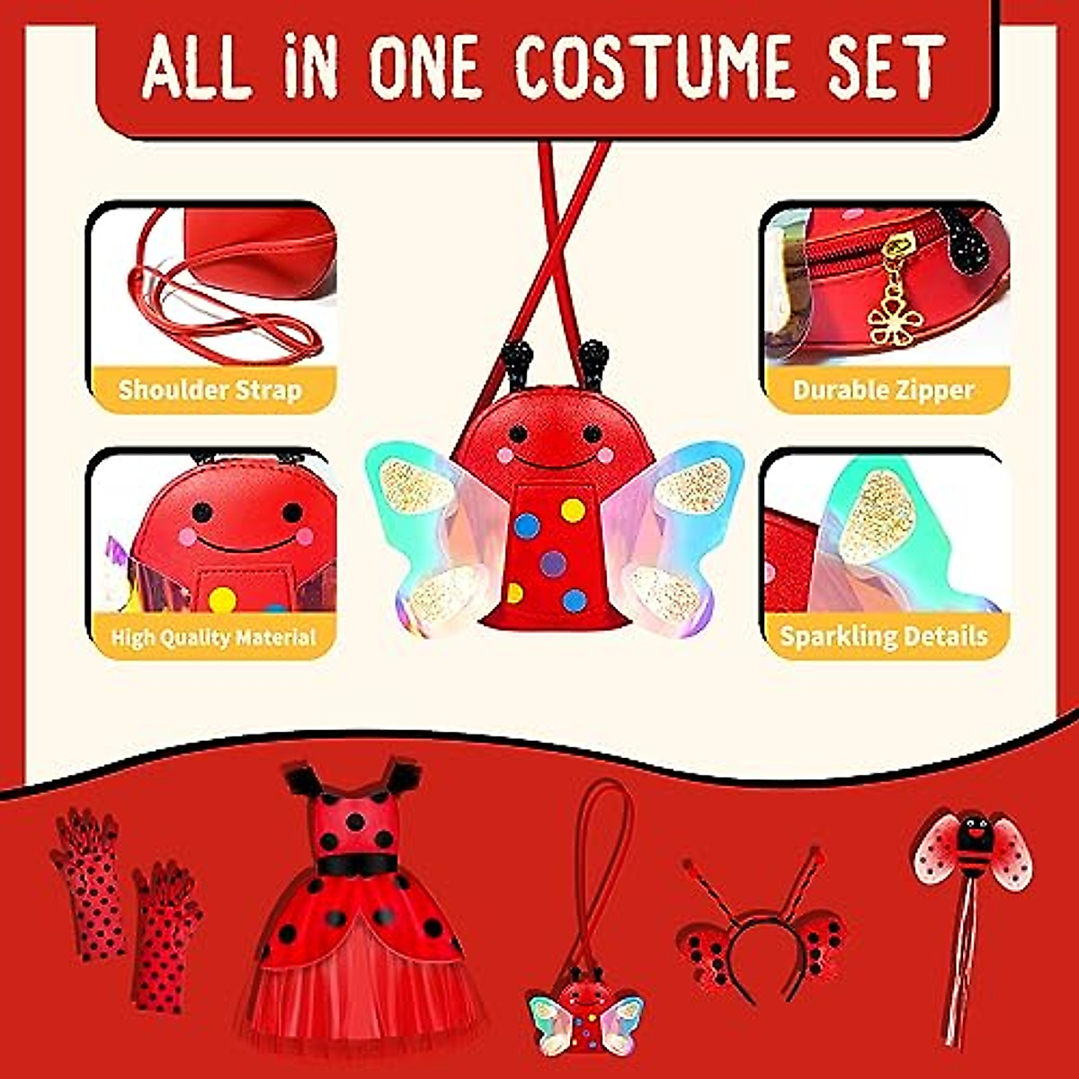 INNOCHEER Ladybug Dress Costume for Girls, Ladybug Costume Toddler Halloween Birthday Dress Up Pretend Play for Kids 2-10