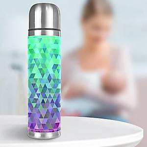 Stainless Steel Vacuum Insulated Mug, Multi Grid Clean Print Thermos Water Bottle for Hot and Cold Drinks Kids Adults 17 Oz
