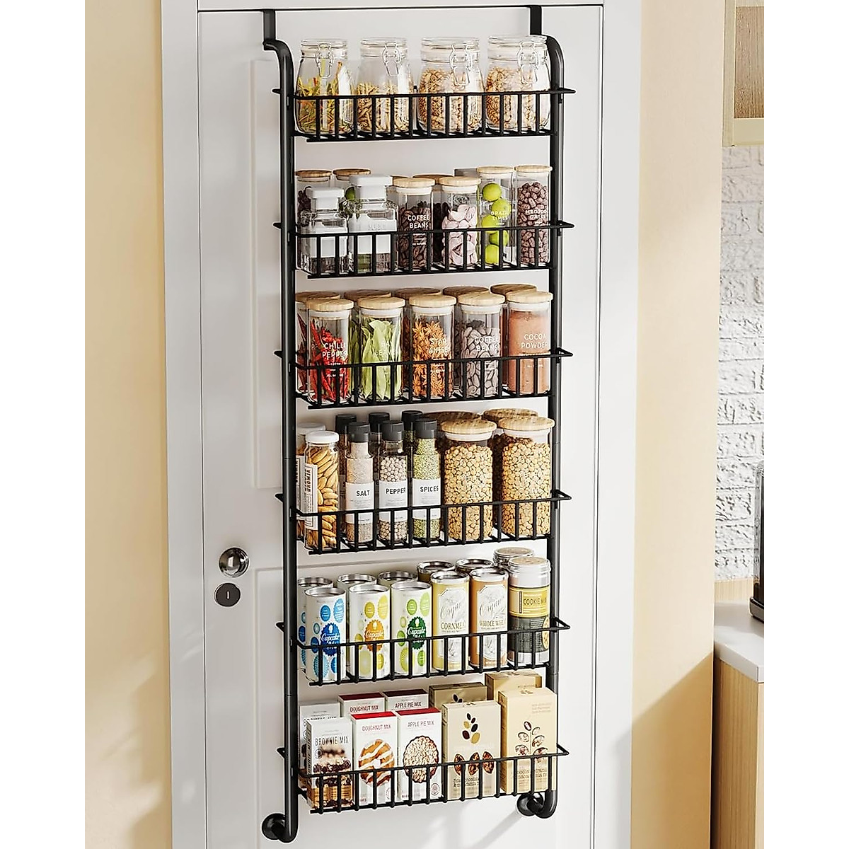 Over the Door Pantry Organizer - 6 Tier Pantry Door Spice Rack Organizer, Metal Over Door Organization Pantry Organizer and Storage Kitchen