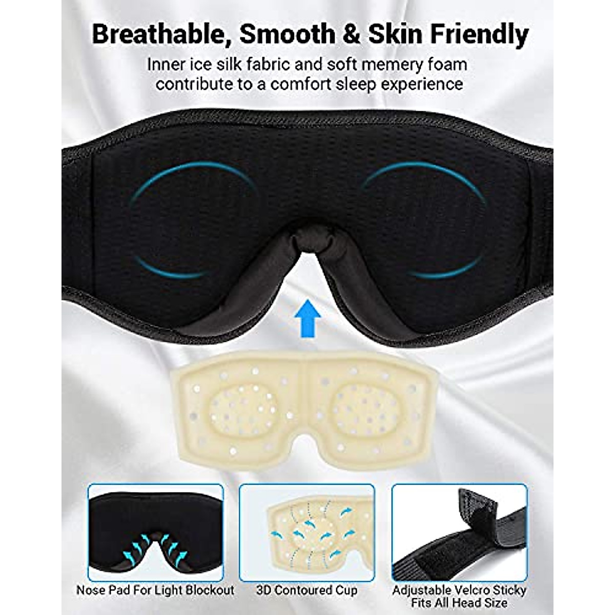 LC-dolida Sleep Headphones Bluetooth Sleep Mask, Sleeping Headphones 3D Eye Mask Wireless Music Sleeping Headphones for Side Sleepers Noise Cancelling Headphones for Men Women （Blue+Grey）