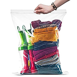 [ 25 COUNT ] EXTREME THICK BAGS - 18'' x 24'' - Extra Large Super Spacious Strong Clear Big Bags, Zipper, 5 GALLON, Heavy Duty 4 Mill, Plastic Food Storage Bags For Clothing, Toys, Storage, Moving, Organization, Meat, Laundry, Perfect Resealable Brining B