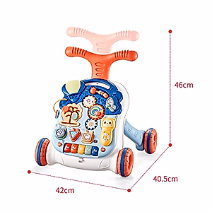 Baby Walker Sit-to-Stand Learning Walker Baby Walker Kids Activity Center, Entertainment Table Lights & Sounds, Music, Phone, Steering Wheel, Educational Push Toy for Babies, Toddlers (Blue)