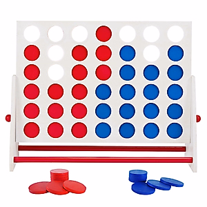 ApudArmis Portable Wooden 4 in a Row Game, Classic Wooden 4-to-Score Game Set with Coins & Carrying Bag-Indoor Outdoor Connect Game for Kids Adults Family