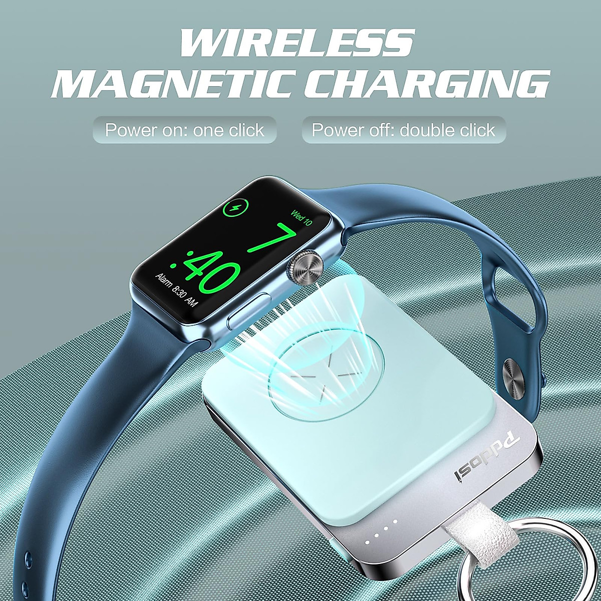 Pddosi Portable Wireless Charger for Apple Watch, 1500mAh Magnetic iWatch Charger Travel, Portable Watch Charger Keychain Power Bank for iWatch Series 9/8/7/6/5/4/3/2/SE/Ultra, Men Women Gift (Green)