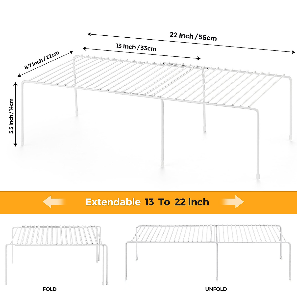 Ravinte 1 Pack Freezer Shelf Organizer, Expandable Cabinet Storage Shelf with Rustproof Metal Wire, Adjustable Kitchen Cabinet Organizer Spice Rack for Frige, Pantry, Cupboard, Countertop - White