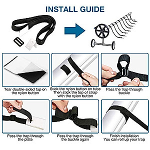 HENMI Pool Solar Cover Reel Attachment Kit,Solar Cover Reel Straps Solar Blanket Straps Kit for Universal In Ground Swimming Pool Including 8 Adhesive Nylon Straps and Tabs, 8 Cord Plates,8 Buckles