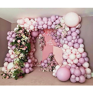 Purple Pink Balloon Double Stuffed Lavender Balloon Garland Latex Pastel Light Pink Lilac Balloons Arch Kit for Bridal Baby Shower Wedding Birthday Butterfly Fairy Flower Theme Party Decoration