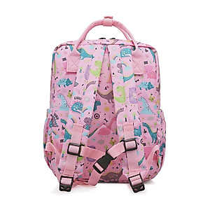 Cute Preschool Backpack Toddler School Book Bag for Girls Boys Kids Kindergarten Nursery Travel Bag with Chest Strap(15inch, Pink Dinosaur)