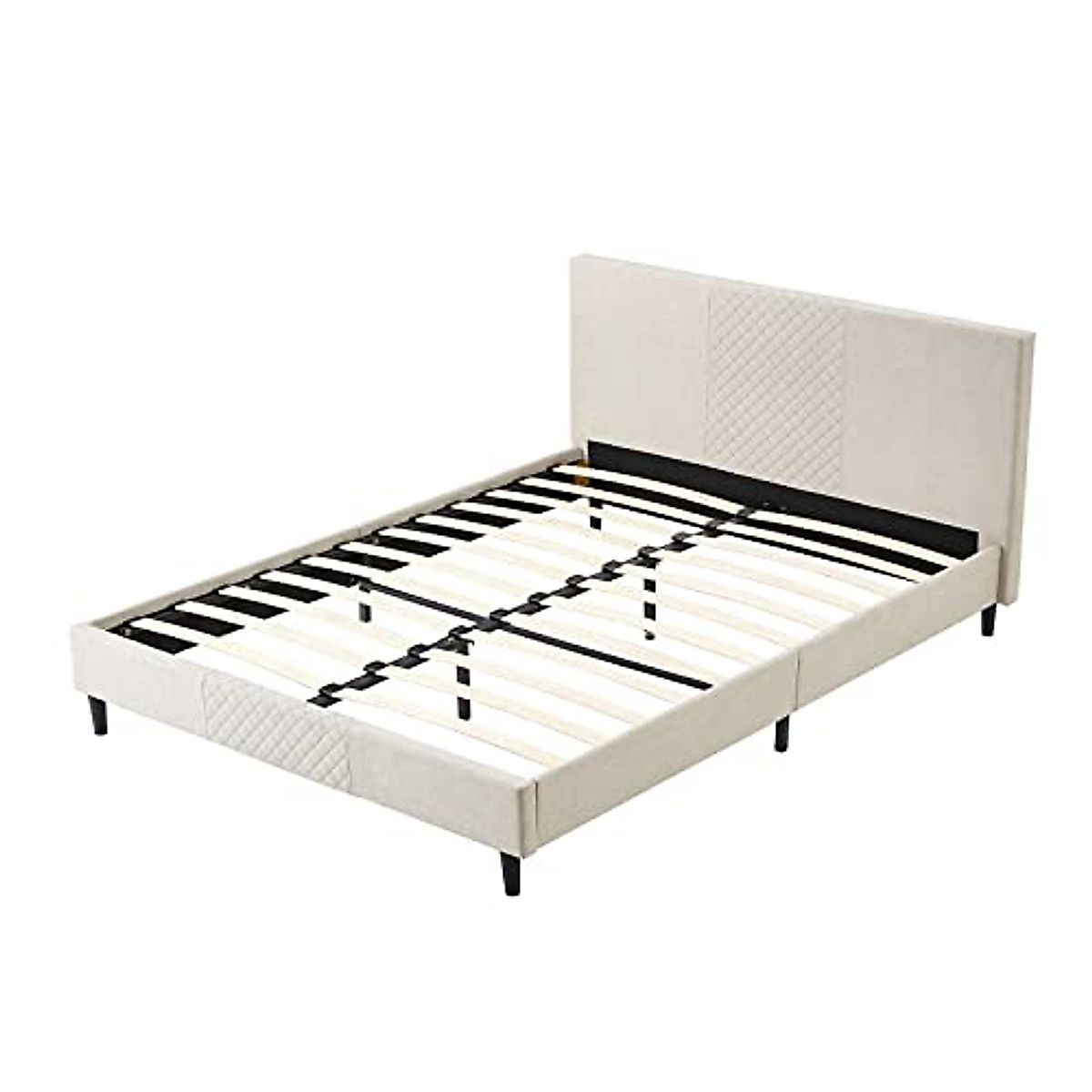 King Size Upholstered Platform Bed Frame with Tufted Headboard, Mattress Foundation for Boys Girls Teens Adults, No Box Spring Needed, Under Bed Storage (Beige, King)