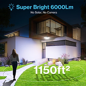 Olafus 65W Flood Light Outdoor Motion Sensor Light, LED Security Light IP65 Waterproof, 6000LM Motion Activated Light 3 Head Floodlight, 6500K Exterior Sensor Light for Garage Yard Porch Patio, Black