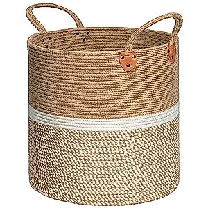TIMEYARD Large Woven Baskets for Storage, 16'' x 16'' Blanket Storage for Living Room Toy Baskets Storage Kids, Big Laundry Basket for Dirty Clothes Pillows, White