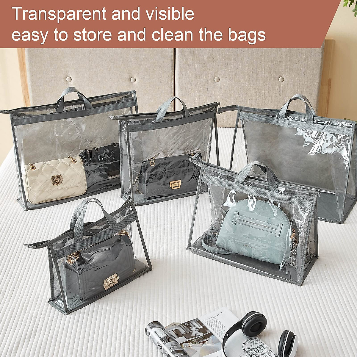 Fyoudis Transparent Handbag Dust Cover Bag Purse Storage Organizer with Zipper - Clear Dust-proof bag Purse Protector Storage Bag for Closet Shelf - 5 Sizes