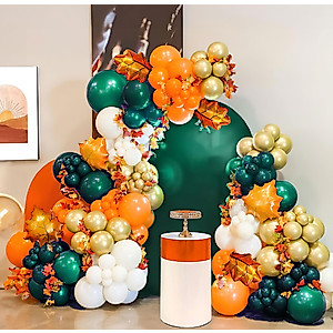 Fall friendsgiving balloon arch Orange and green Balloon Garland kit 132pcs Orange Gold Emerald hunter Green white balloons for Autumn Boho Baby Shower Bridal Shower thanksgiving decorations