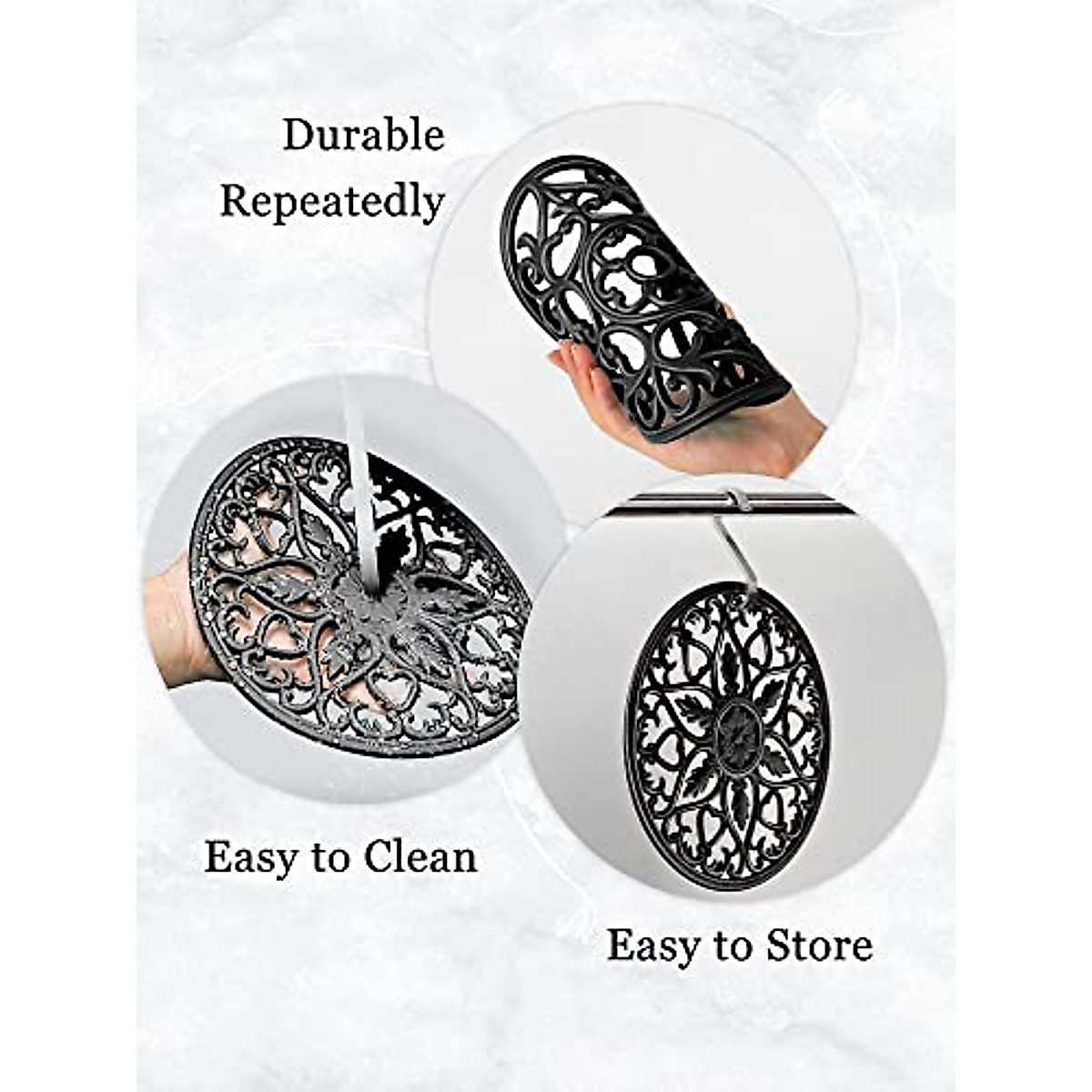 SMARTAKE 6 Set Silicone Trivet Mats, Multi-Use Carved Trivet Mat, Insulated Non-Slip Durable Kitchen Mats, Flexible Modern Kitchen Table Mat, for Hot Dishes, Pots, Dining Countertop, Black