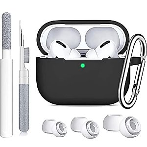 AirPods Pro 1st Generation Case with Cleaner kit Replacement Ear Tips Silicone Protective Charging Headphone Cover with Keychain,Cleaning Pen for Air pods Pro Eartips with Noise Reduction Hole Airpod