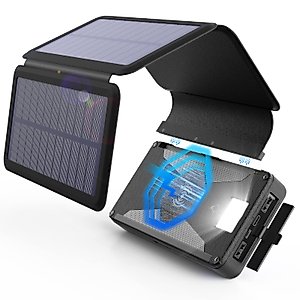 undreem 30000mah Solar Power Bank Fast Charging, 3 Outputs USB-C Solar Battery Charger with 4 Foldable Solar Panels, Wireless Solar External Battery Pack for Electronic Devices