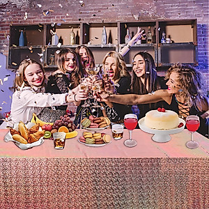 3PCS Iridescence Plastic Tablecloths Shiny Disposable Laser Rectangle Table Covers Holographic Foil Tablecloth Iridescent Party Decoration Birthday Bridal Wedding Christmas 54" x 108", Rose Gold