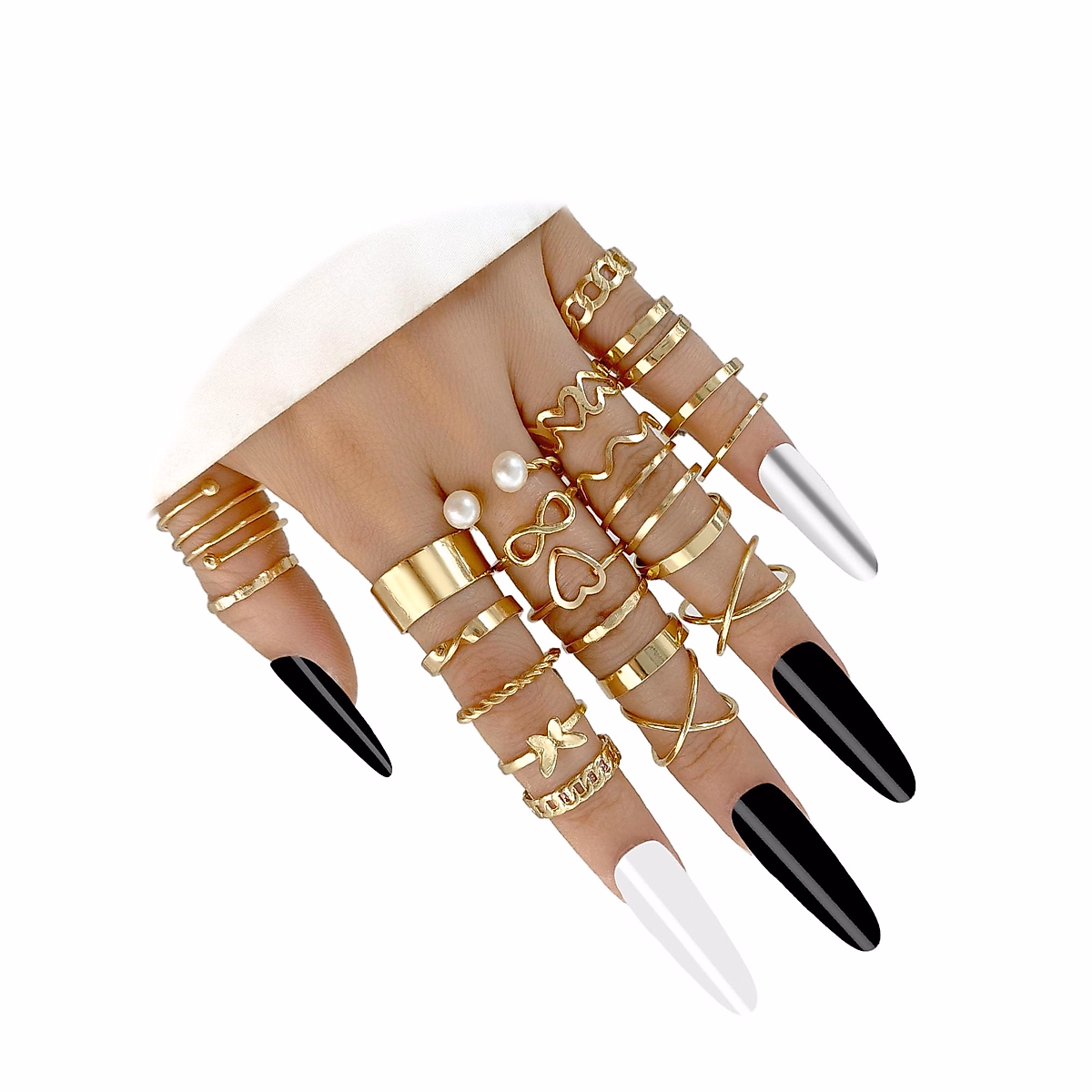 FUTIMELY Gold Kunckle Rings Set for Women gifts,Boho Stackable Rings Pack pearl Butterfly Statement Vintage Rings Set Birthday Gifts Jewelry (A:22pc)