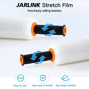 JARLINK Stretch Film, 15 Inch x 1000 Feet Shrink Wrap for Pallet Wrap, Industrial Strength Stretch Wrap with Handles, Moving Wrapping Plastic Roll, 60 Gauge, 2 Pack, Clear