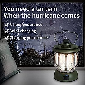 LED Camping Lantern,Rechargeable Retro Camping Light,Battery Powered Hanging Candle Lamp ,Portable Waterpoor Outdoor Tent Bulb, Emergency Lighting for Power Failure （Green）