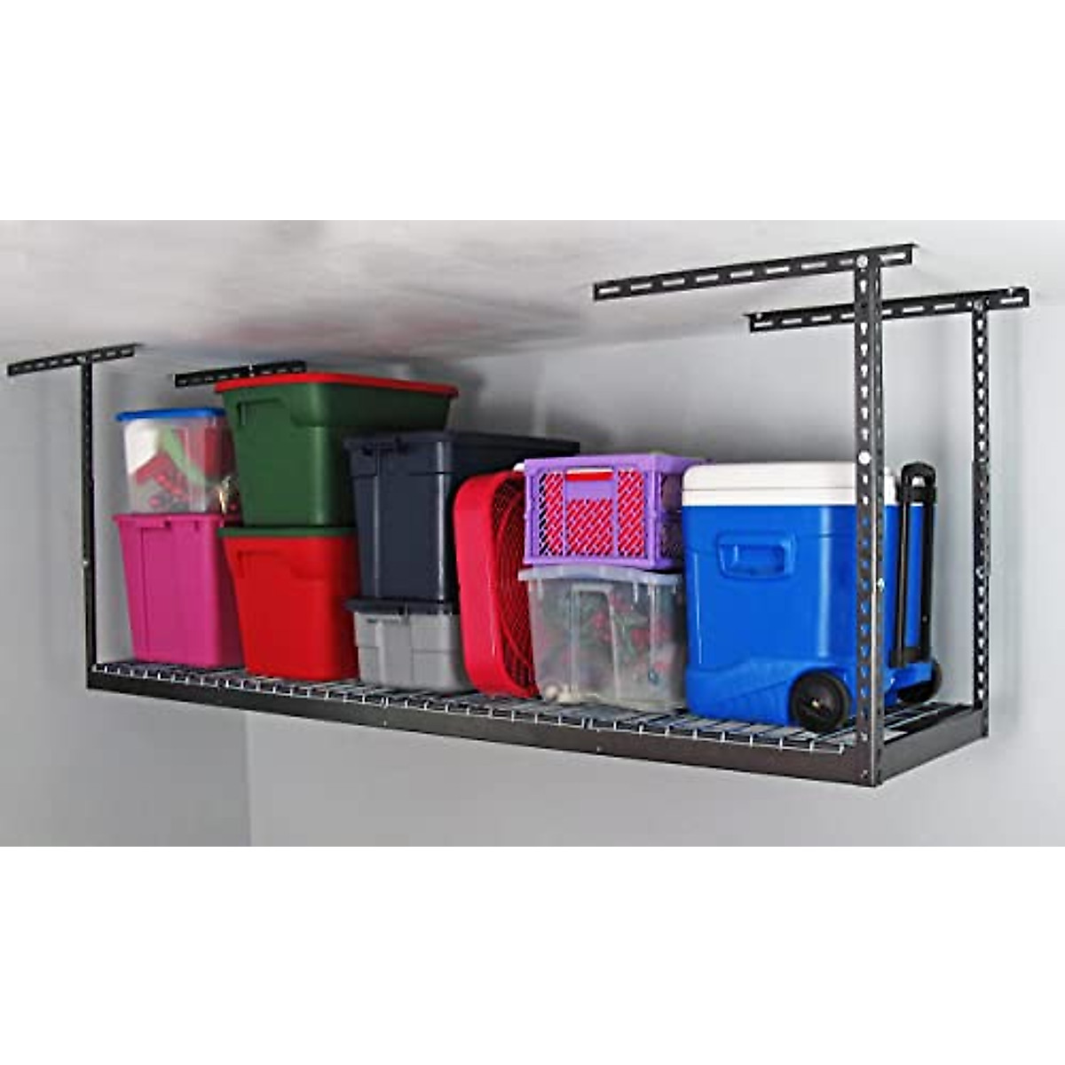 SafeRacks 3x8 Overhead Garage Storage Rack - 500 Pound Weight Capacity Height Adjustable Steel Ceiling-Mounted Rack with Accessories (Hammertone) (18"-33")
