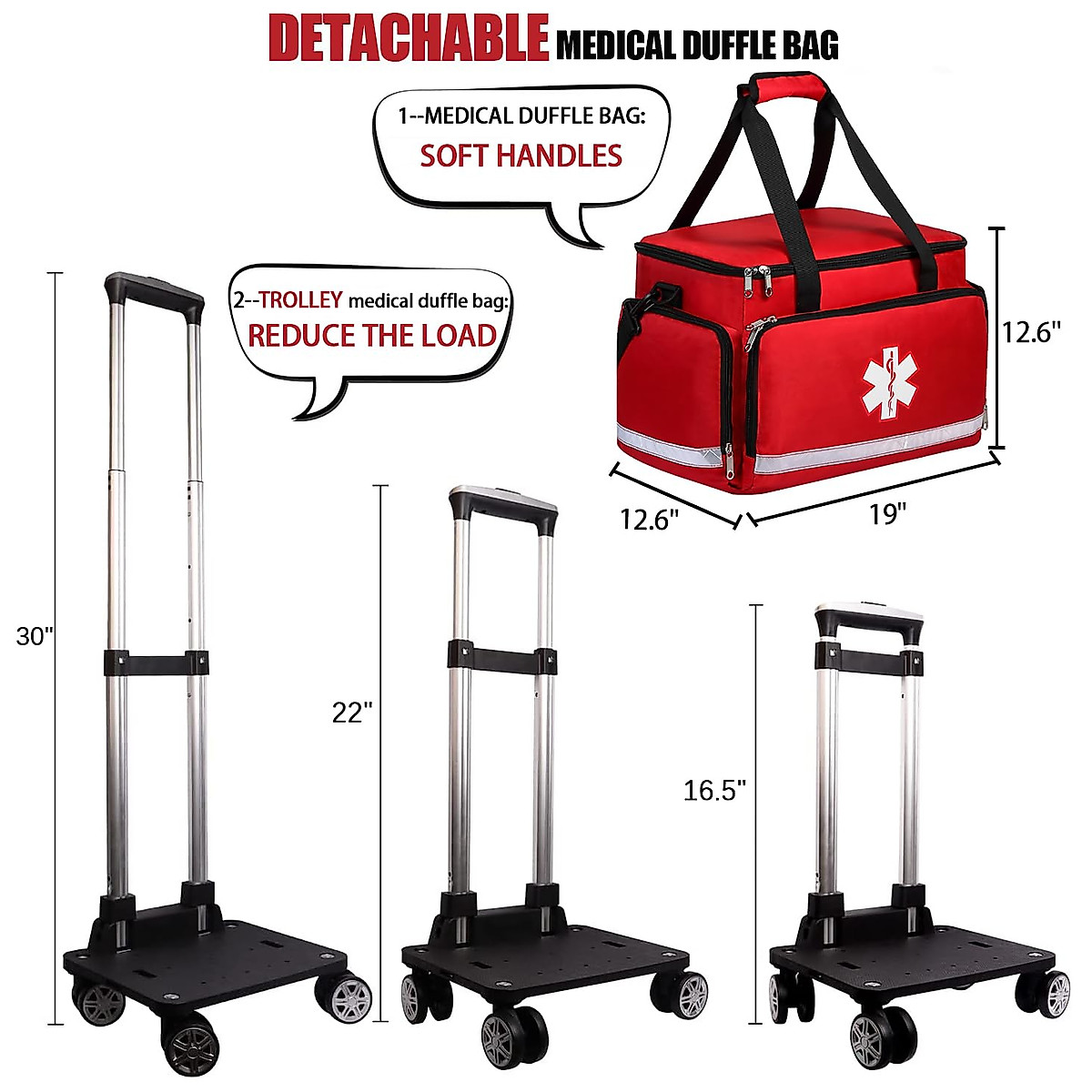 Medical Bag Rolling Roller Bag Trolley Duffel Nurses Emt Cna RN Empty for First Aid Responder Home Health Care Nursing Student Roll Duffle Bag Carry on with Wheels wheeled Work Physicians Doctor