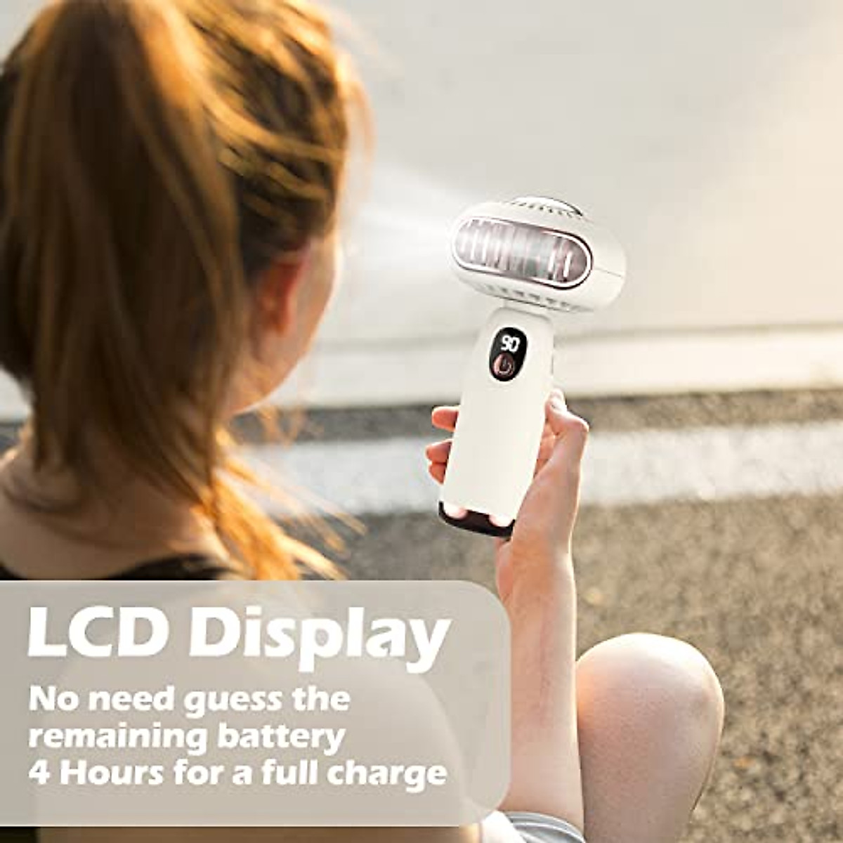 MSEVC Portable Handheld Fan 6000mAh Rechargeable Foldable Personal Fan 5 Speed Adjustable Portable Handheld Fan with Makeup Desk Mini Fan for Men Women Travel Outdoor Indoor Father's Day Gift - White