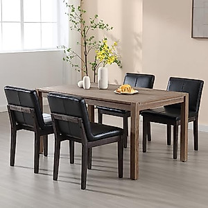 LZAREAL Comfy Modern Dining Chairs Set of 8, PU Leather Black Armless Dining Room Chairs with Solid Wood Legs, Mid Century Upholstered Dining Chair for Kitchen, Restaurant, Cafe