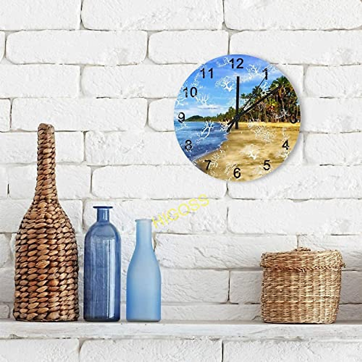 HIGOSS Japan Fuji Wall Clock, Silent Non Ticking Round Rustic Farmhouse Decor,Wooden Wall Clock Round Easy to Read for Home Office School Clock, 10 Inch