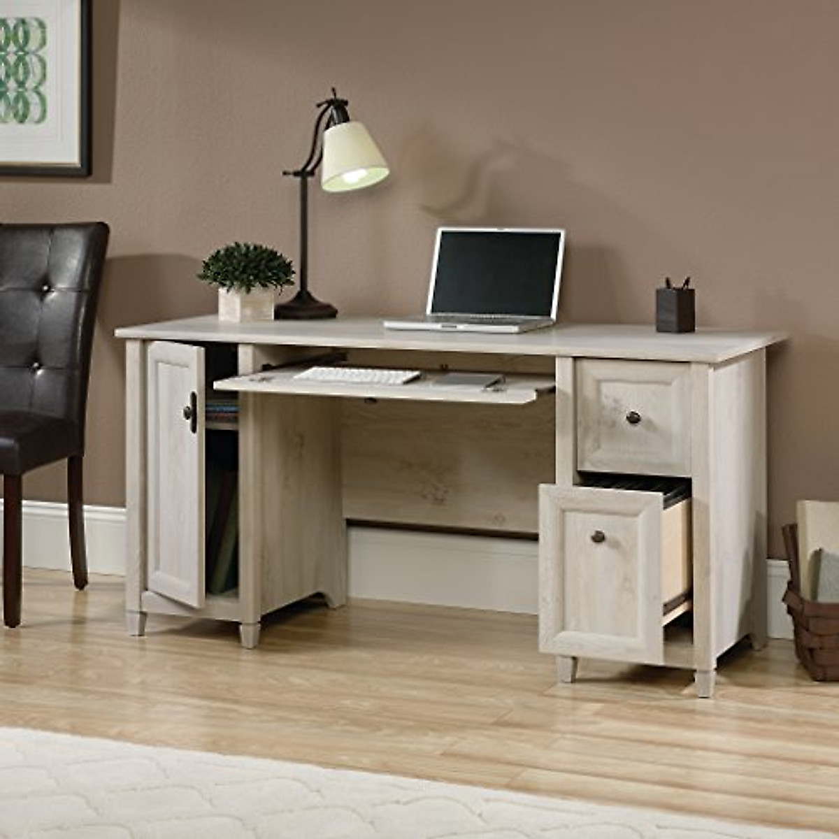 Sauder Edge Water Computer Desk, L: 59.06" x W: 23.23" x H: 29.02", Chalked Chestnut finish
