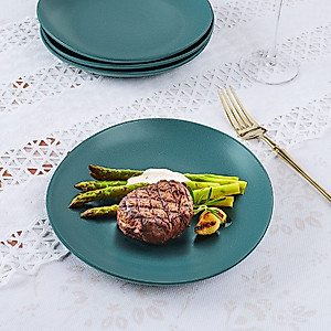 fanquare 8" Green Matte Dessert Plates Set of 4, Large Porcelain Pasta Plates, Modern Ceramic Dishes Set, Salad Plate