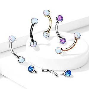 Amelia Fashion 16 Gauge Claw Set Opals on Internally Threaded 316L Surgical Steel Eyebrow Barbell (Choose Color) (Steel/Opal White)