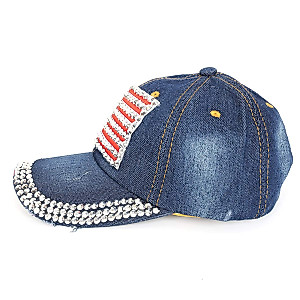 American Flag Baseball Cap Sparkle Rhinestone USA Flag Deim Hip Hop Hat