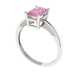 Clara Pucci 1.0 ct Radiant Cut Solitaire Pink Simulated Diamond Wedding Bridal Designer Anniversary Engagement Ring Real 14k White Gold