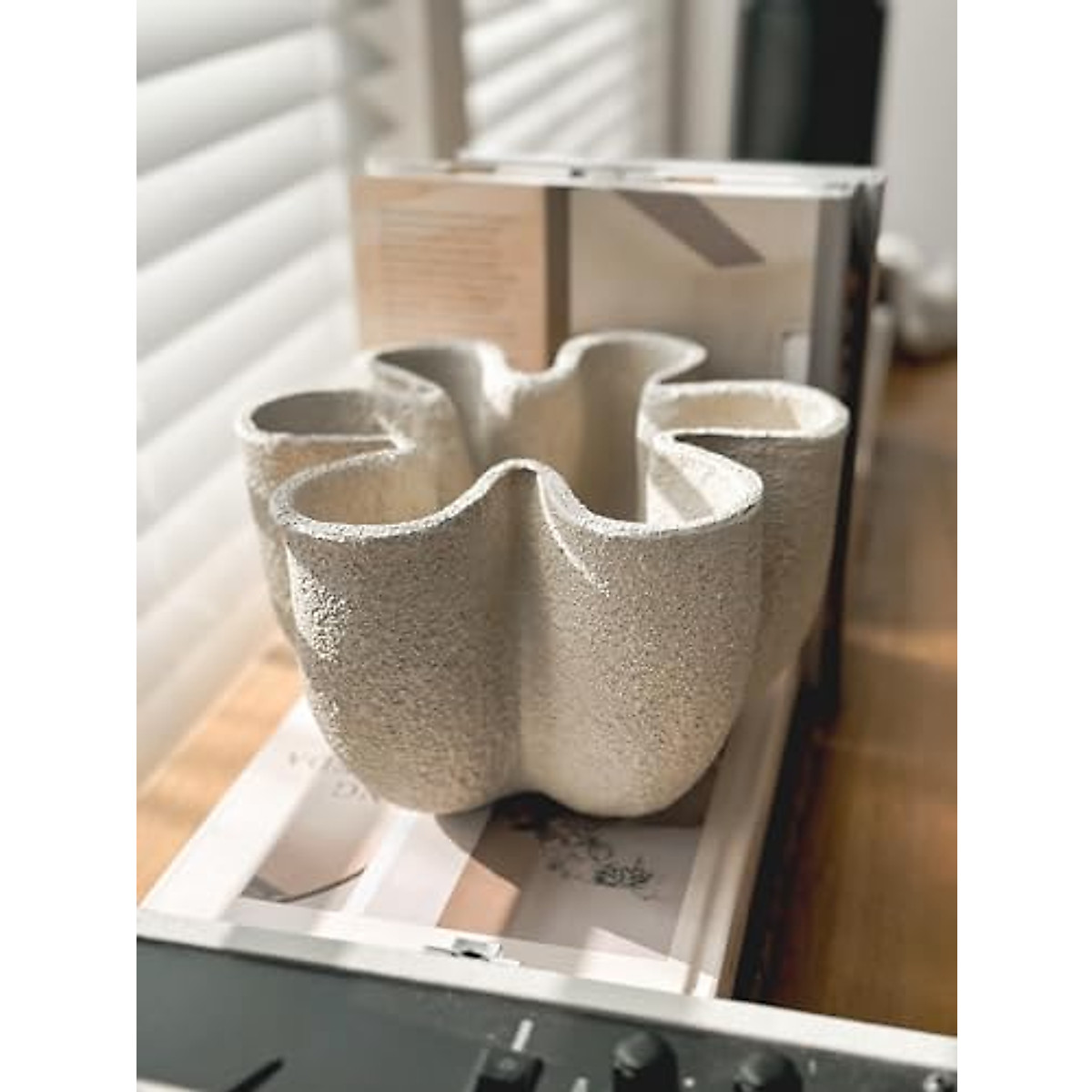 Nico Curvy Decorative Bowl Fluted Vase Scallop Home Decor for Living Room Coffee Table Styling Bookshelf and Console Organic 9 x 5 inches