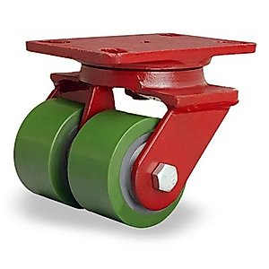 Hamilton Heavy Service Dual-Wheel Rigid Caster Part# S-HS2-3D 3-1/4" x 2" Duralast Polyurethane (95A) on Cast Iron Wheels with 3/4" Straight Roller Bearings - 1,150 lbs Capacity - USA Made