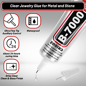 B7000 Rhinestone Glue for Jewelry Making, Clear Glue for Crafts Fabric Glue with Precision Tips Adhesive Glue with Dotting Pens Tweezers for Metal Stone Nail Art Beading Wood Glass 0.5 fl oz, 3 Packs