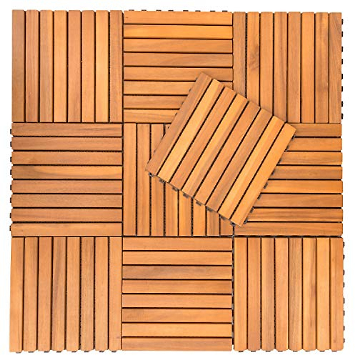 VIFAH V355 8-Slat Acacia Hardwood Interlocking Deck Tile
