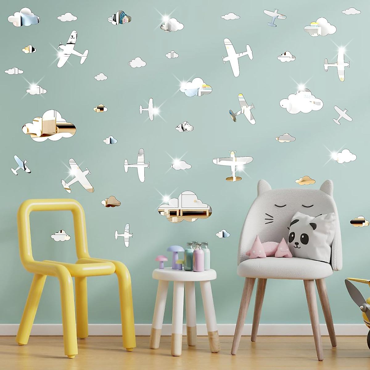 Moon Star Wall Decals Retro Star Wall Decals Starburst Vinyl Gold Wall Stickers White Cloud Wall Decals Sparkle Wall Stickers Gold Star Wall Stickers for Nursery Bedroom Kids Room Decor