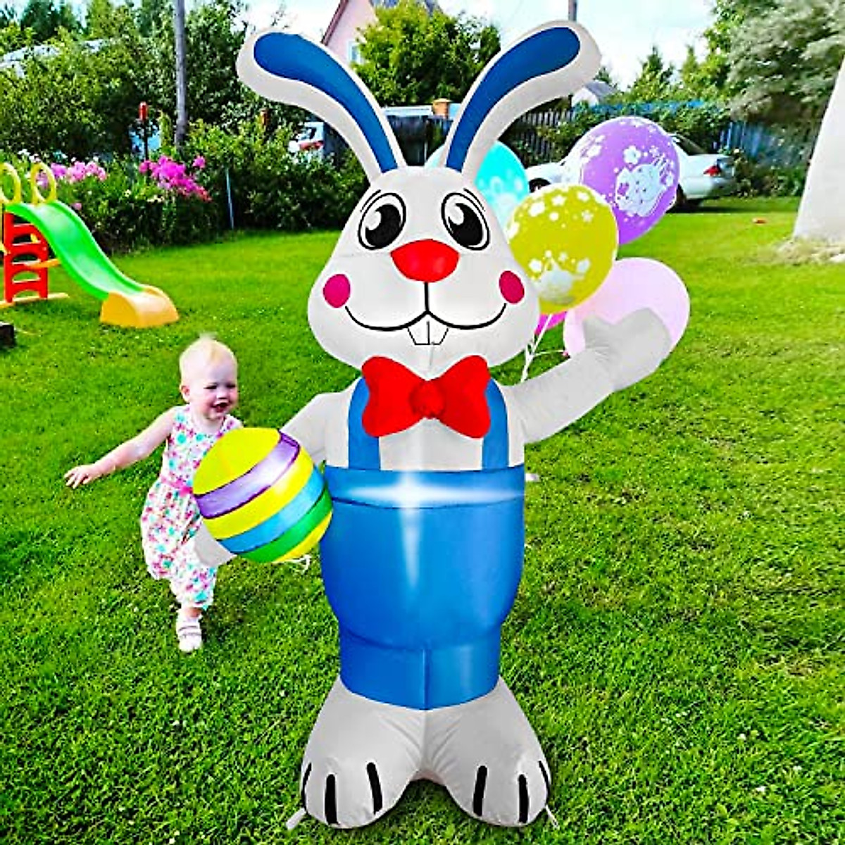 BRDJade 6FT Easter Inflatables Outdoor Decorations, Easter Bunny Holding Egg with LED Lights Easter Blow Up Yard Decorations Indoor Outdoor Holiday Party, Garden, Lawn Decor